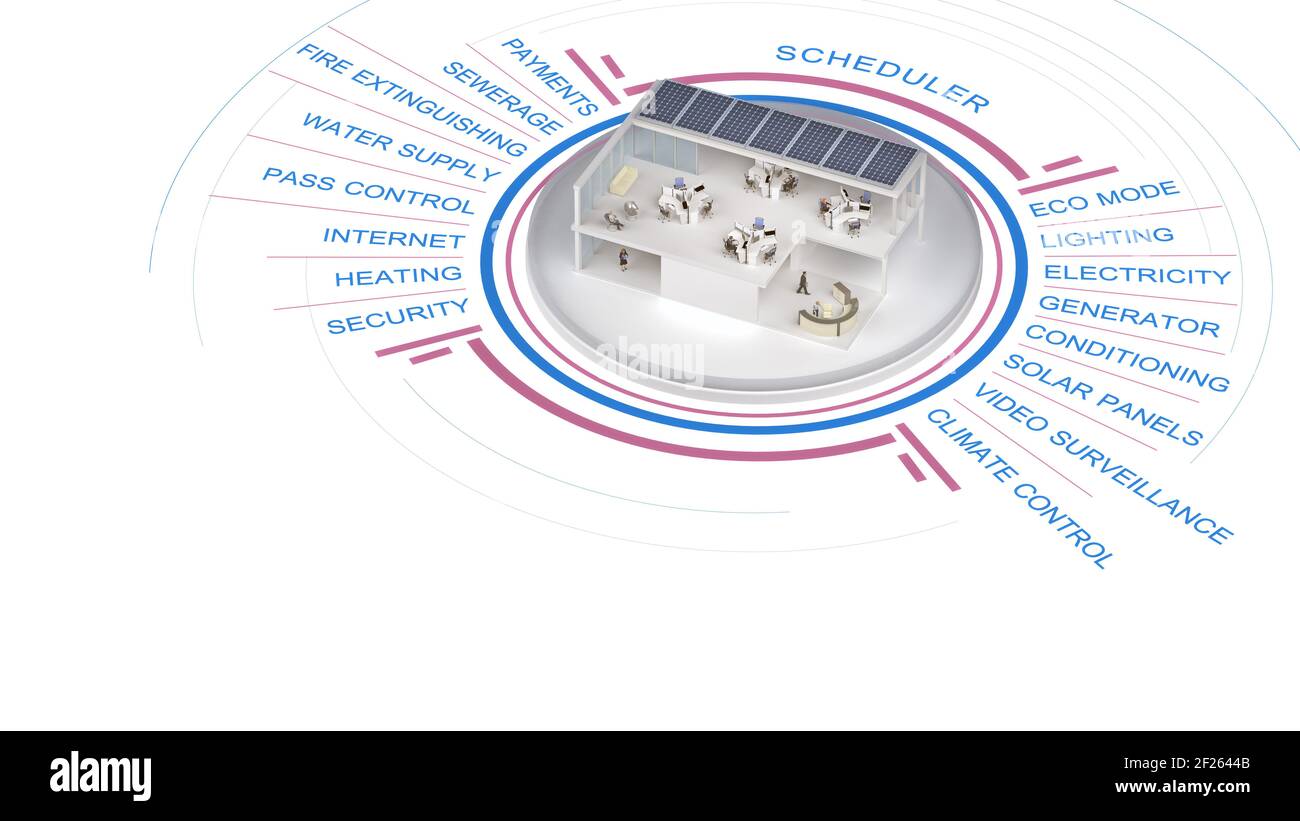 modern smart office with infographics. 3d rendering Stock Photo - Alamy