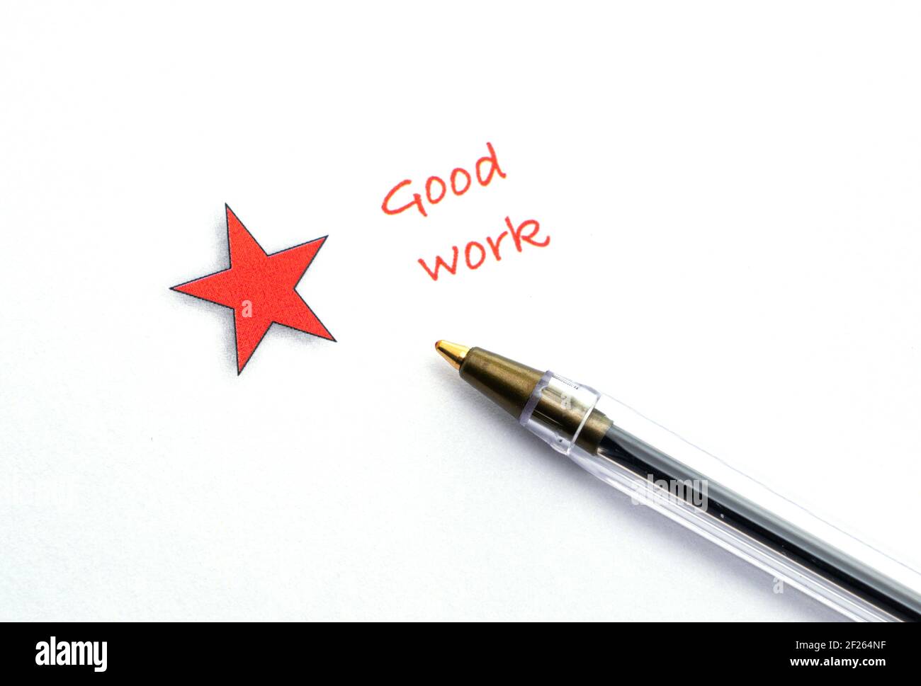 Student receives a star and good work comment - white background Stock ...