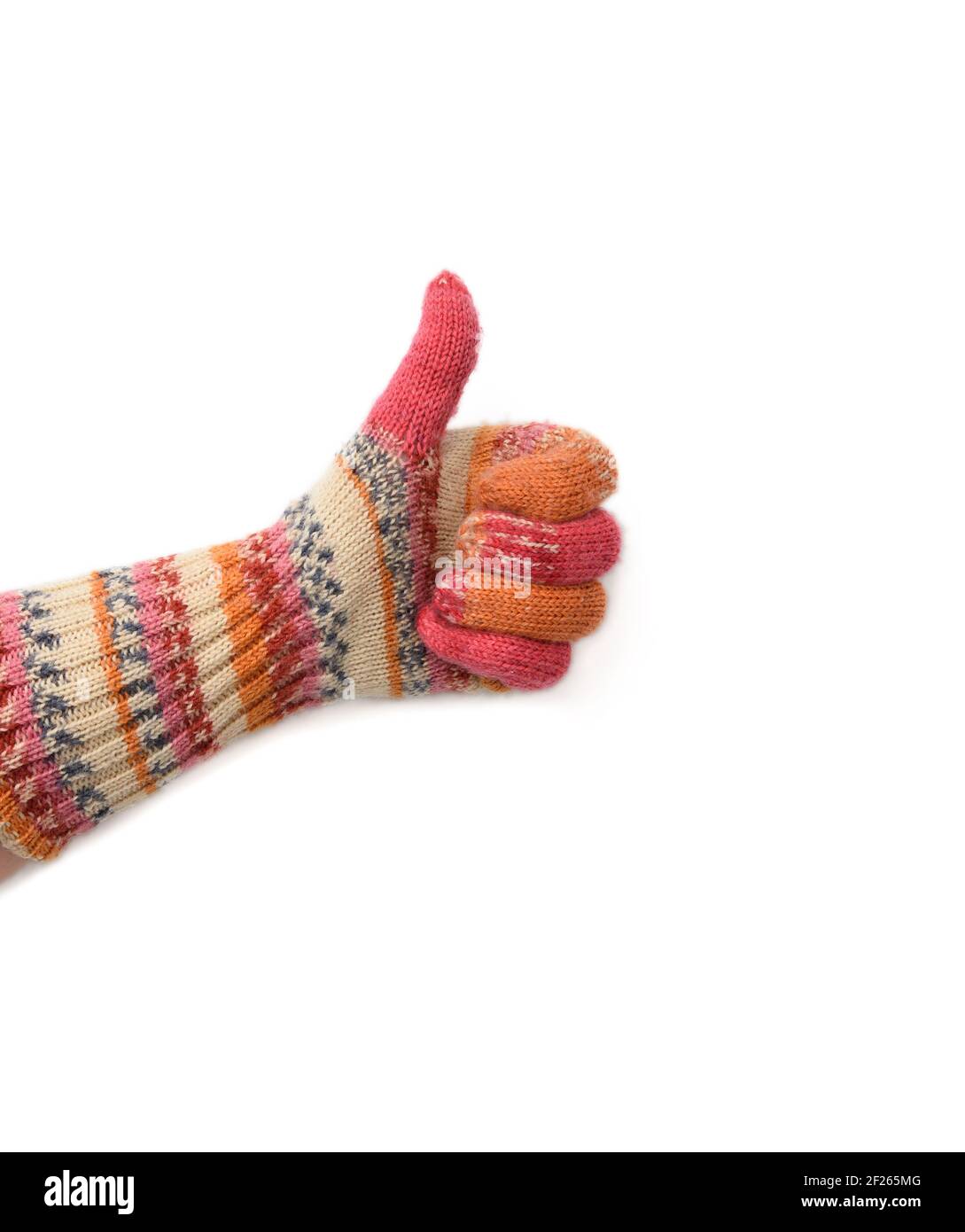 Hand in knitted mitten isolated on white background Stock Photo - Alamy