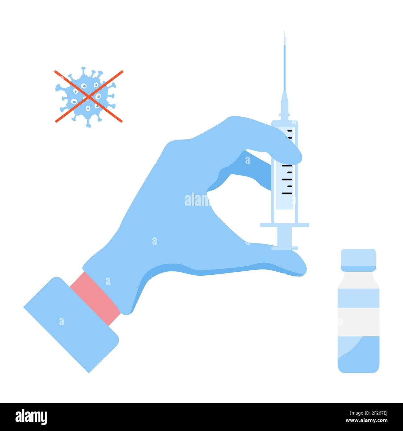 Vector illustration Hand Syringe Covid-19 Vaccine bottle Immunization ...