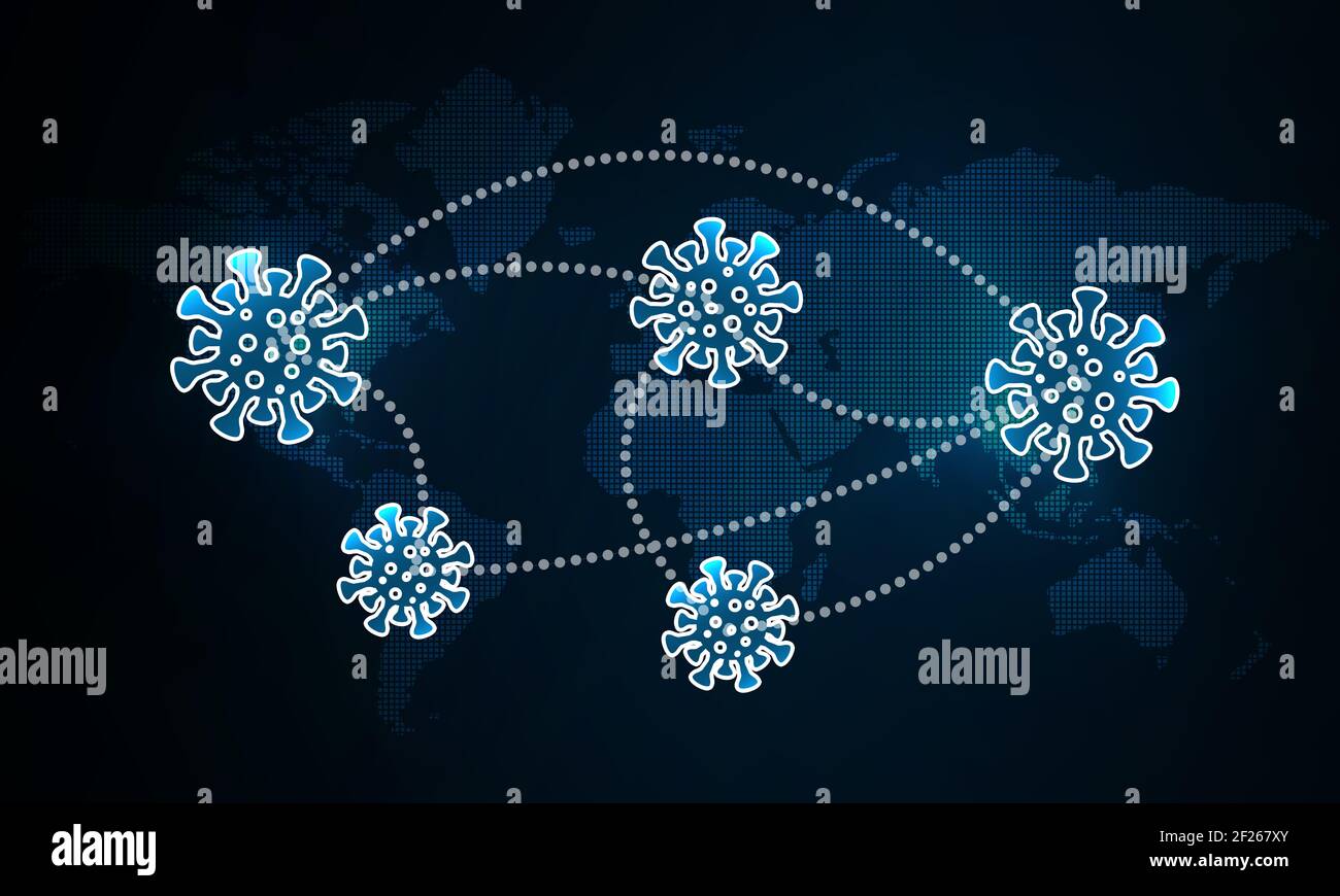 An illustrated visual of the spread of the pandemic virus worldwide ...