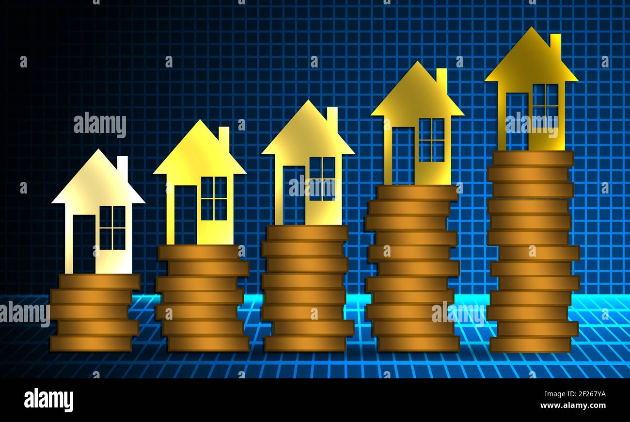 The money-saving concept to buy a house with house figures on stacks of ...