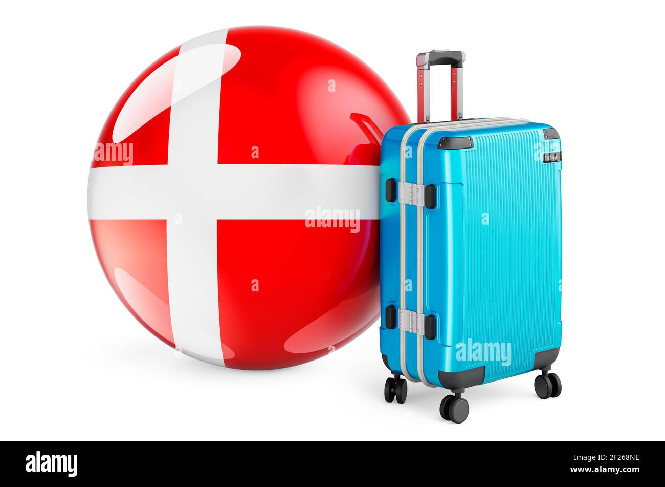 Suitcase with Danish flag. Denmark travel concept, 3D rendering ...