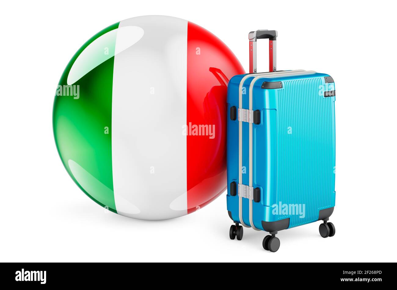 Suitcase with Italian flag. Italy travel concept, 3D rendering isolated ...
