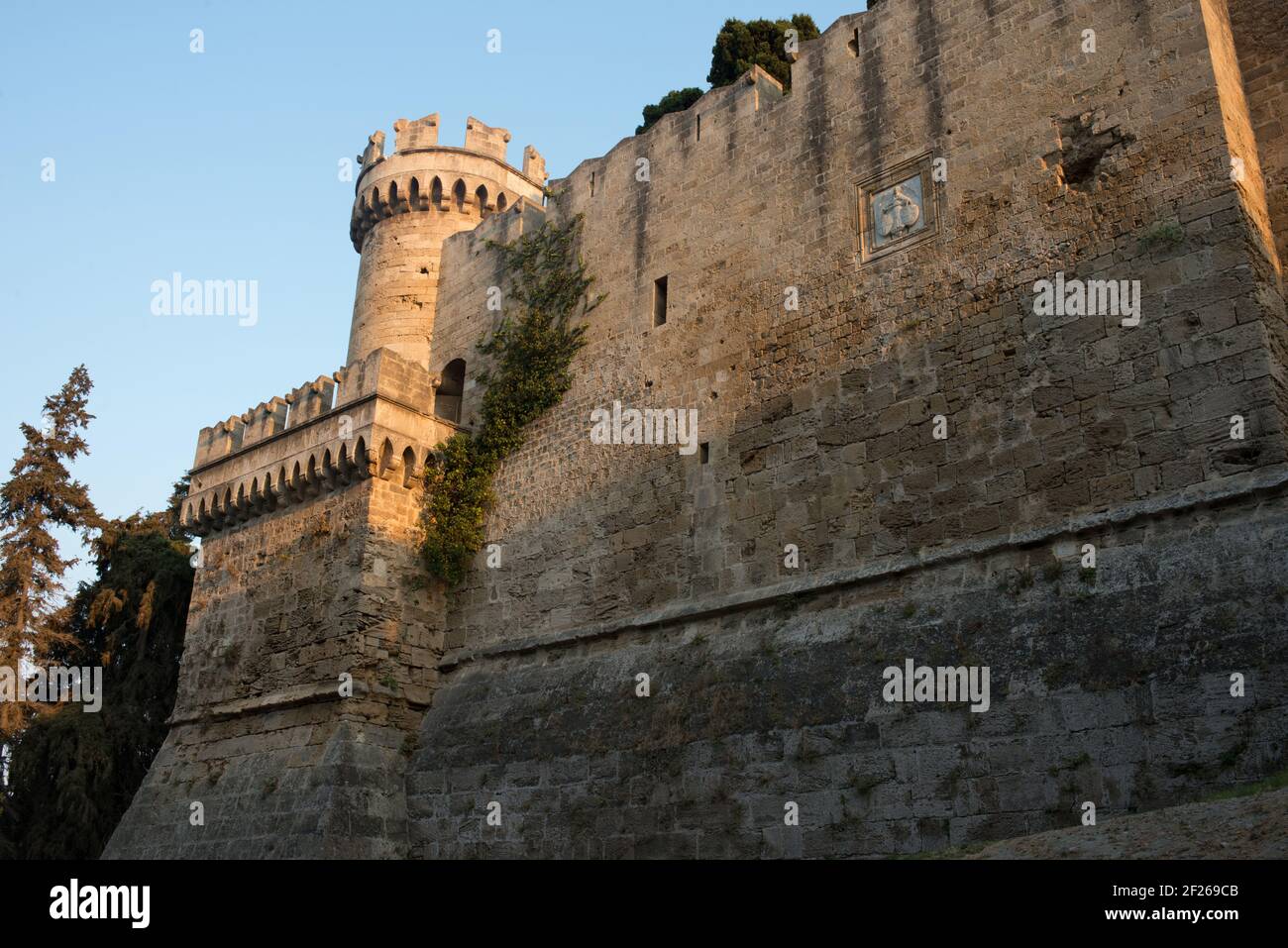 Fortification and tower at greek island of Rhodes. Dodecanese Stock ...