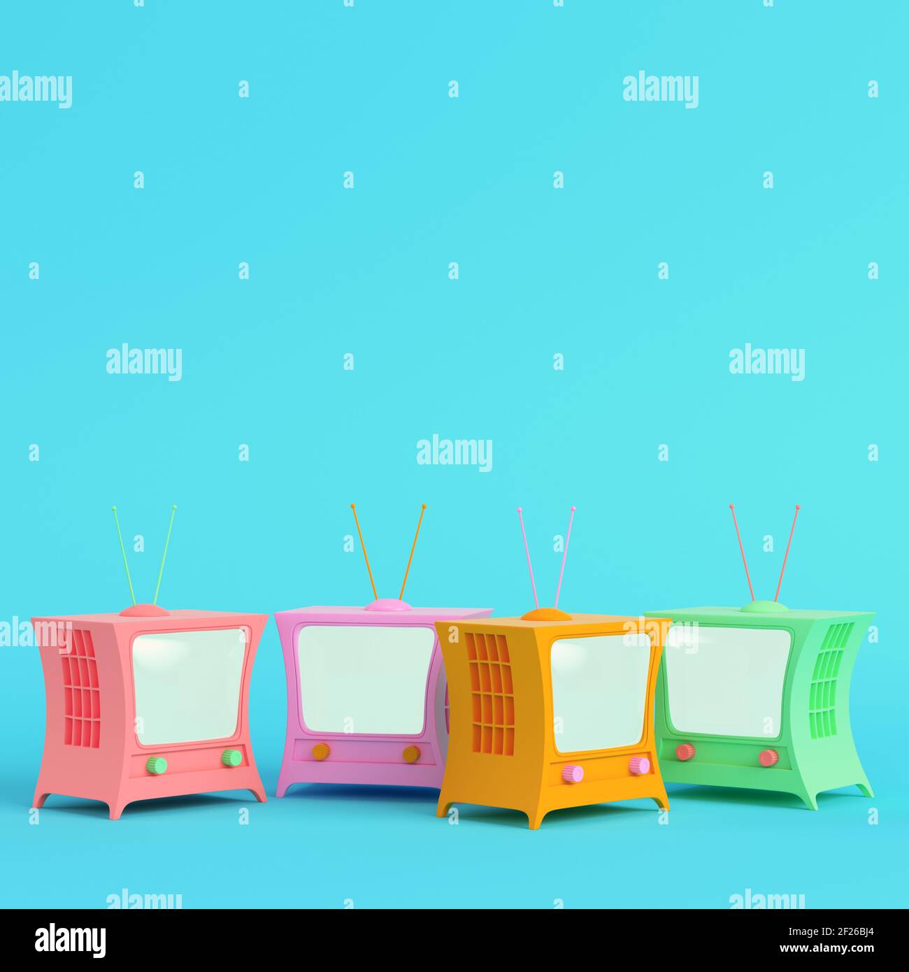 Colorful cartoon styled tv on bright blue background in pastel colors ...