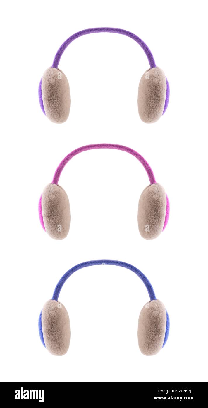 Earmuffs in three different colors isolated on white background Stock ...
