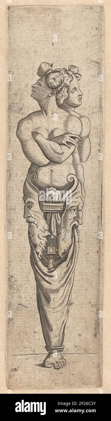 Sculpture. Double cariatide; Term. Two women standing with the poor ...