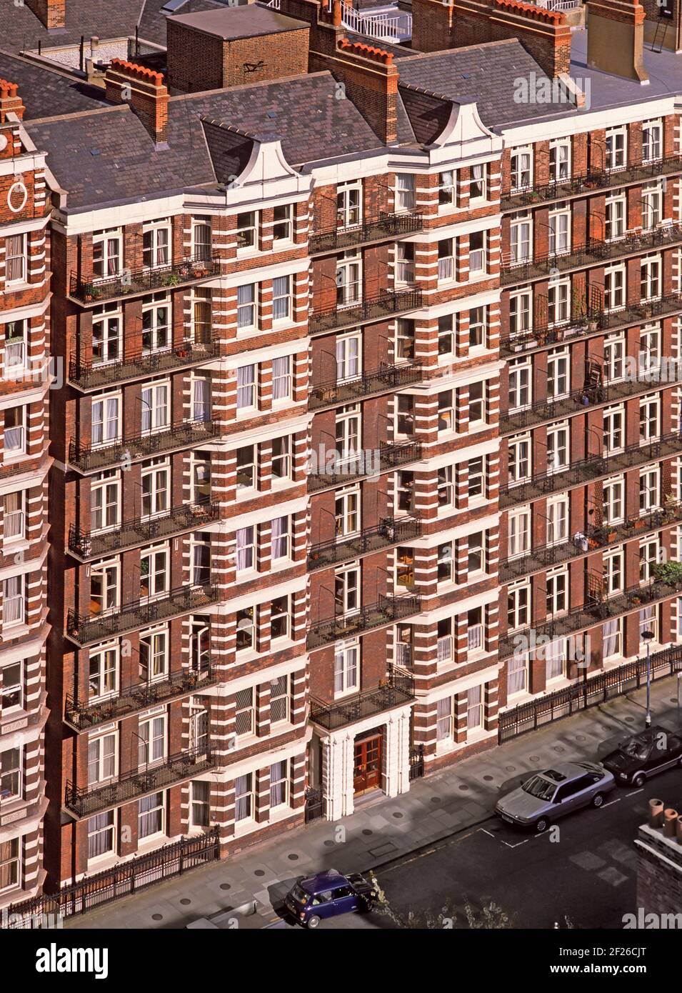 Aerial view looking down from above at roof & multiple flue chimney ...