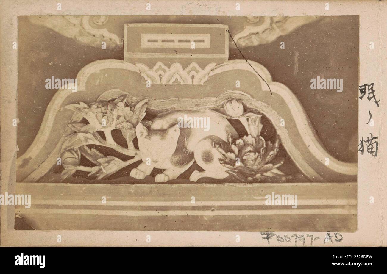 Sculpture of a sleeping cat (Nemuri-Neko) on the Toshogu sanctuary in ...