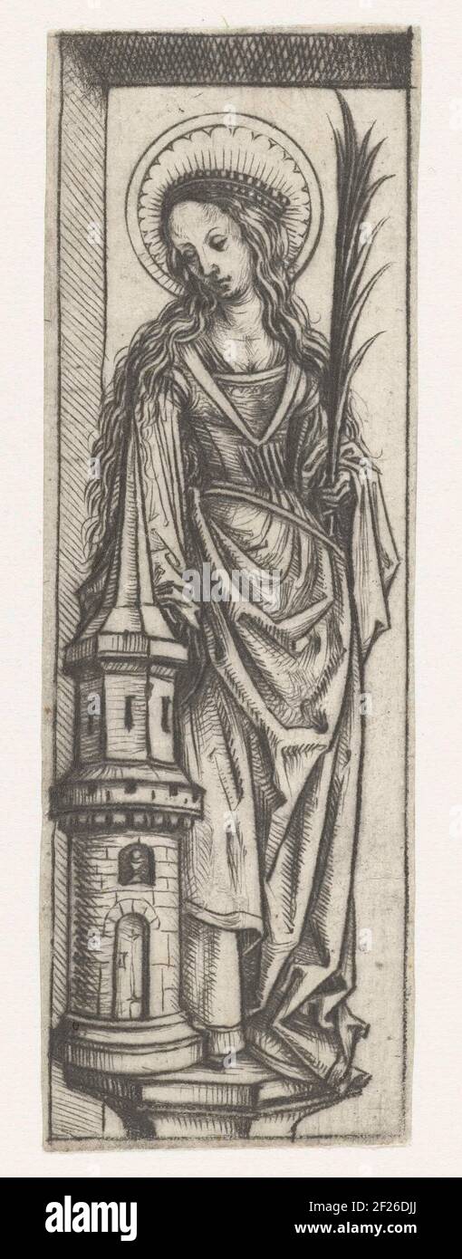 Heilige Barbara (kleine versie).The Holy Barbara, with palm branch and ...