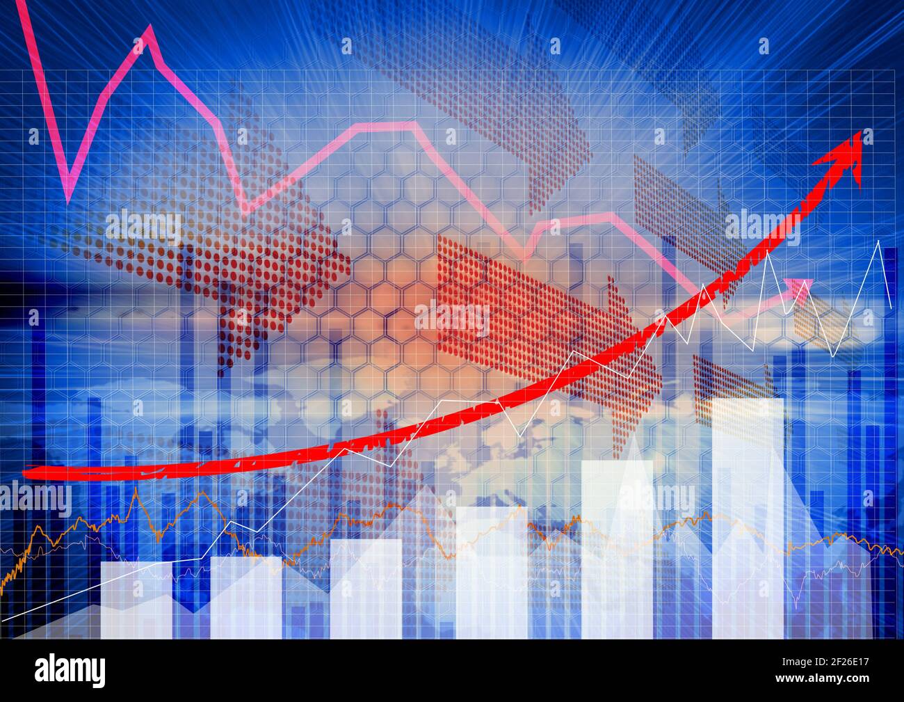 Red graphs over statistical data processing against american dollar bills on white background ...