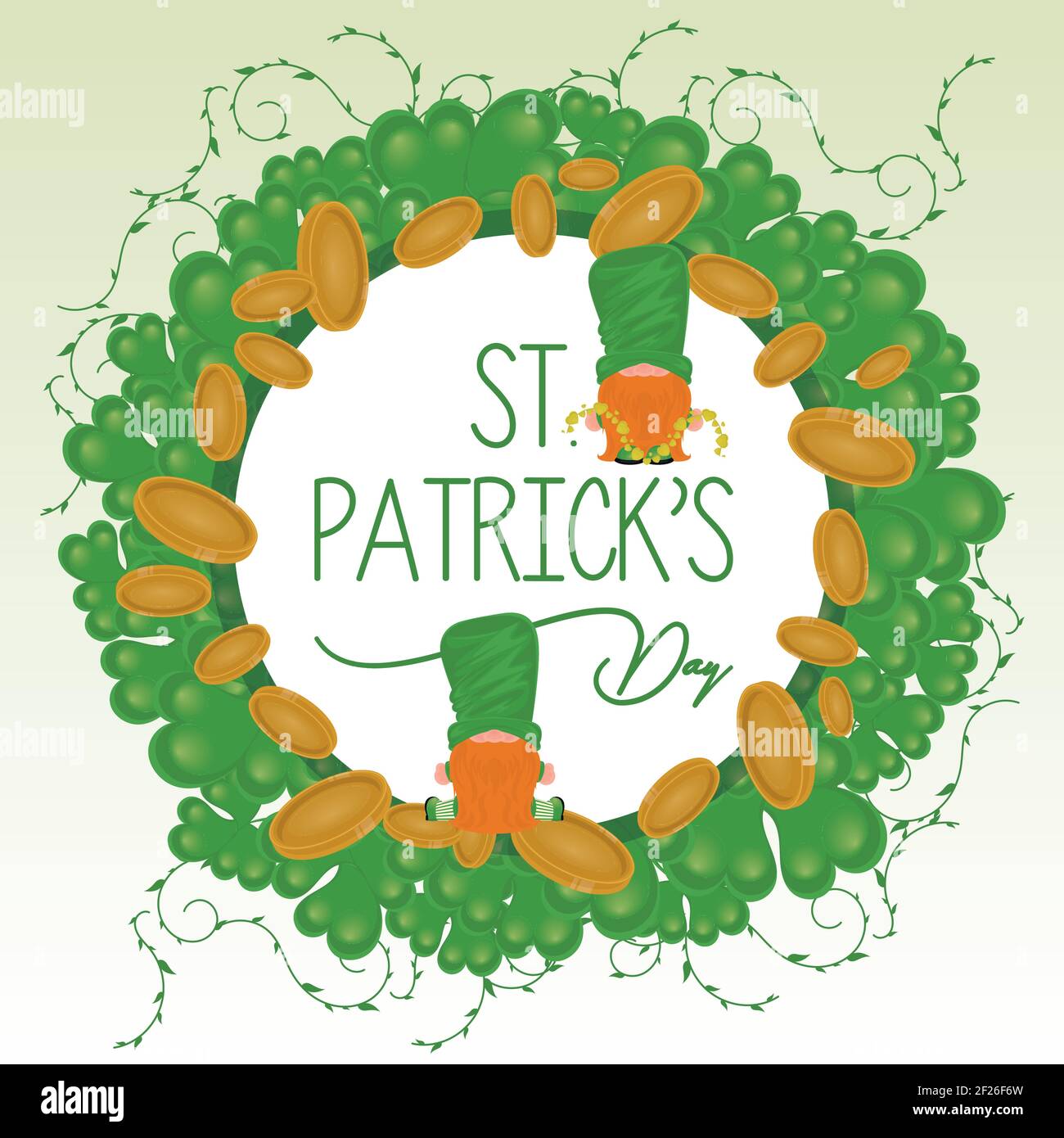 Irish elf cartoon in a crown of clovers and gold coins. Saint patricks ...