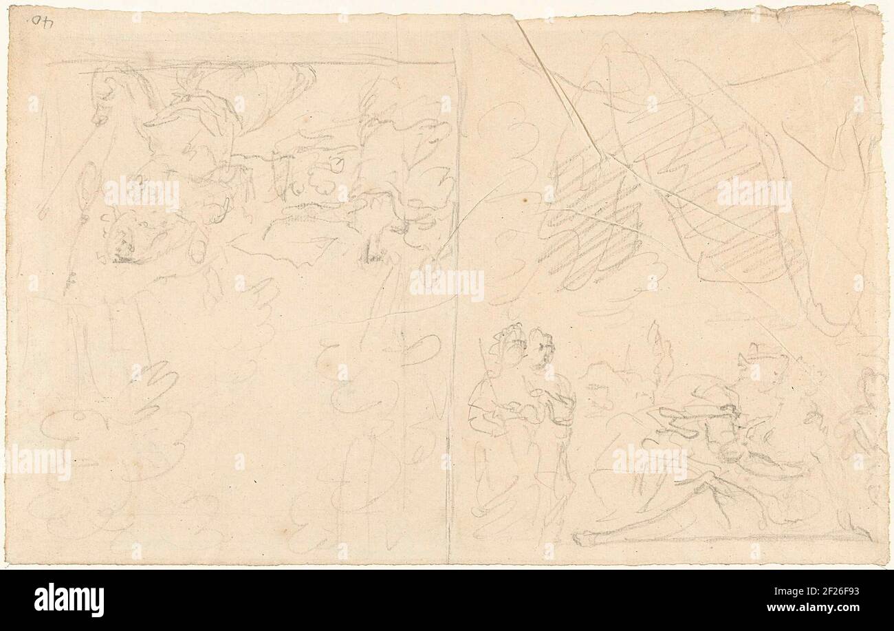 Two sketches of figures in a landscape.design for a painting Stock ...
