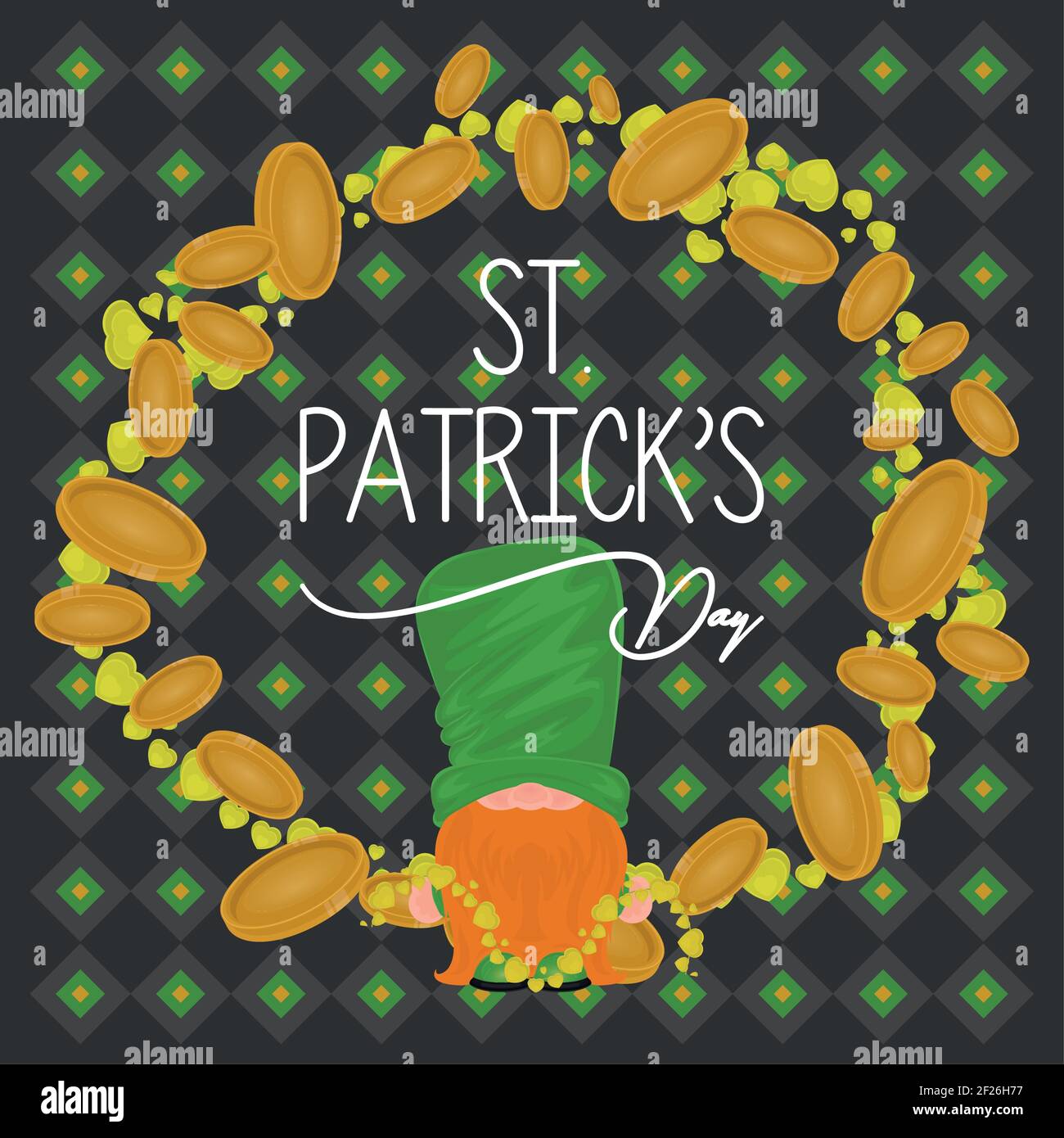 Irish elf cartoon with gold coins. Saint patricks day card - Vector ...