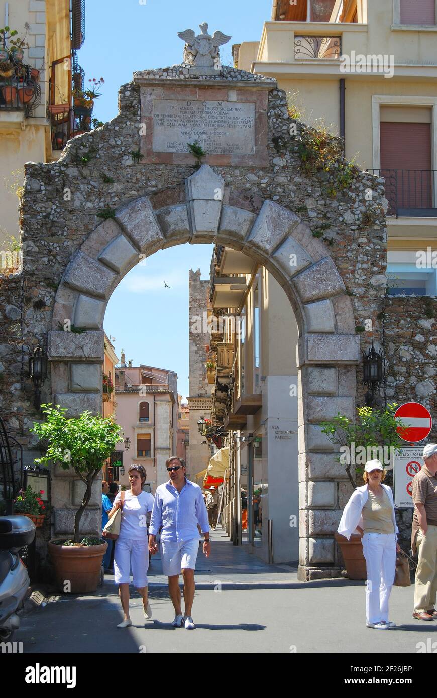 Old Town Gate, Taormina, Messina Province, Sicily, Italy Stock Photo ...