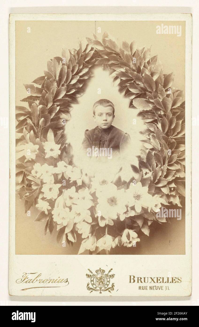 Post-Mortem portrait in memory of died boy; His portrait is mounted in ...