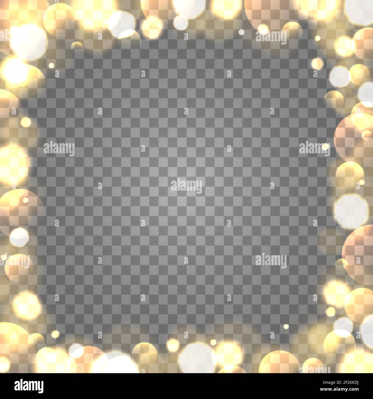Bokeh frame. Square golden decoration template. Gold border with ...