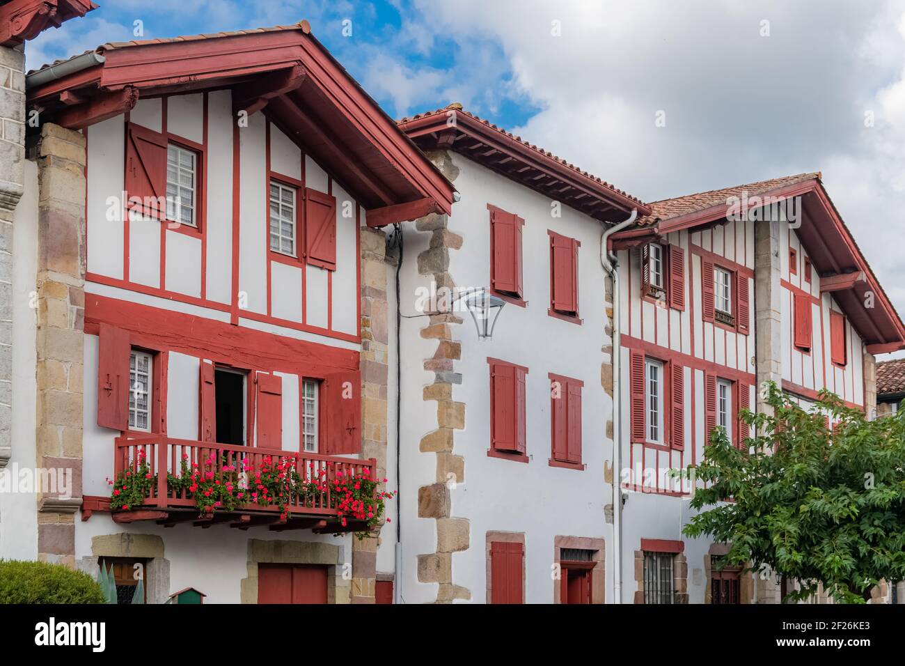 Typical houses in the village of Ainhoa in the Basque country Stock ...