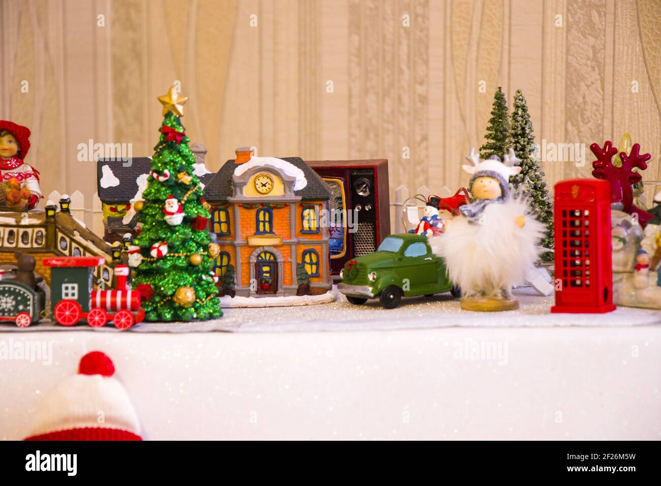 The Christmas toy city, house, snow, light, and decorations, The ...