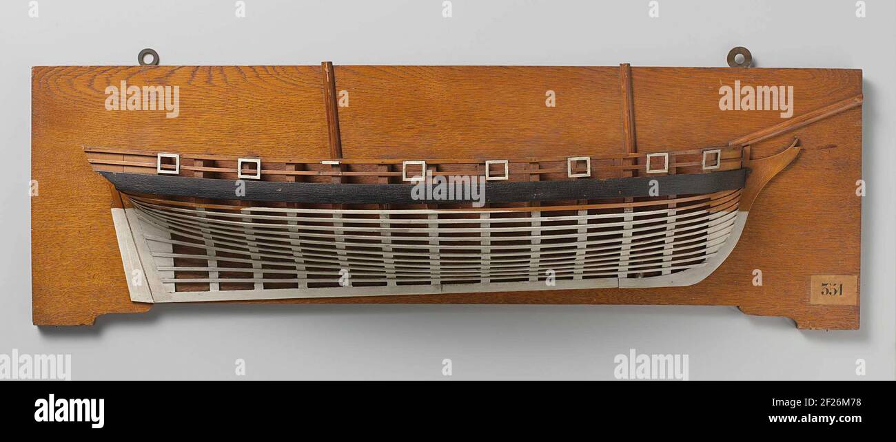 Half Model of a 16-Gun Brig.Polychromed mold model (starboard) of a ...