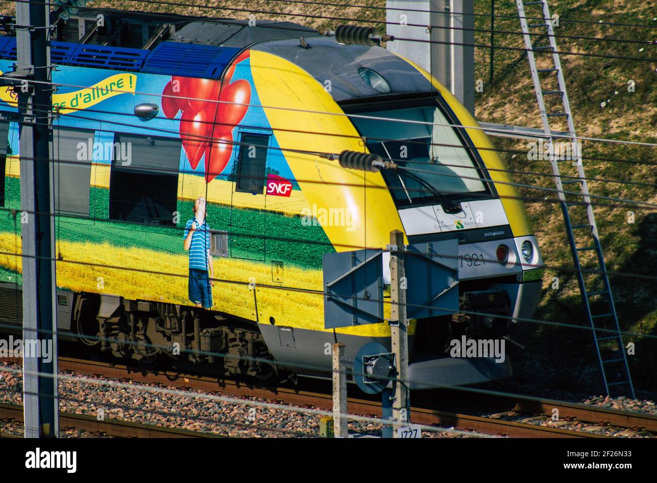 Reims France March 08, 2021 Train on arrival at the Central station ...