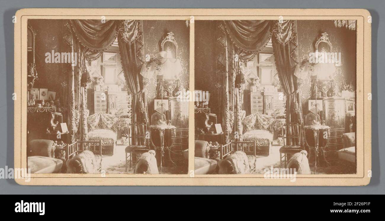 Interior of living room (with photo portraits) around 1900 Stock Photo ...
