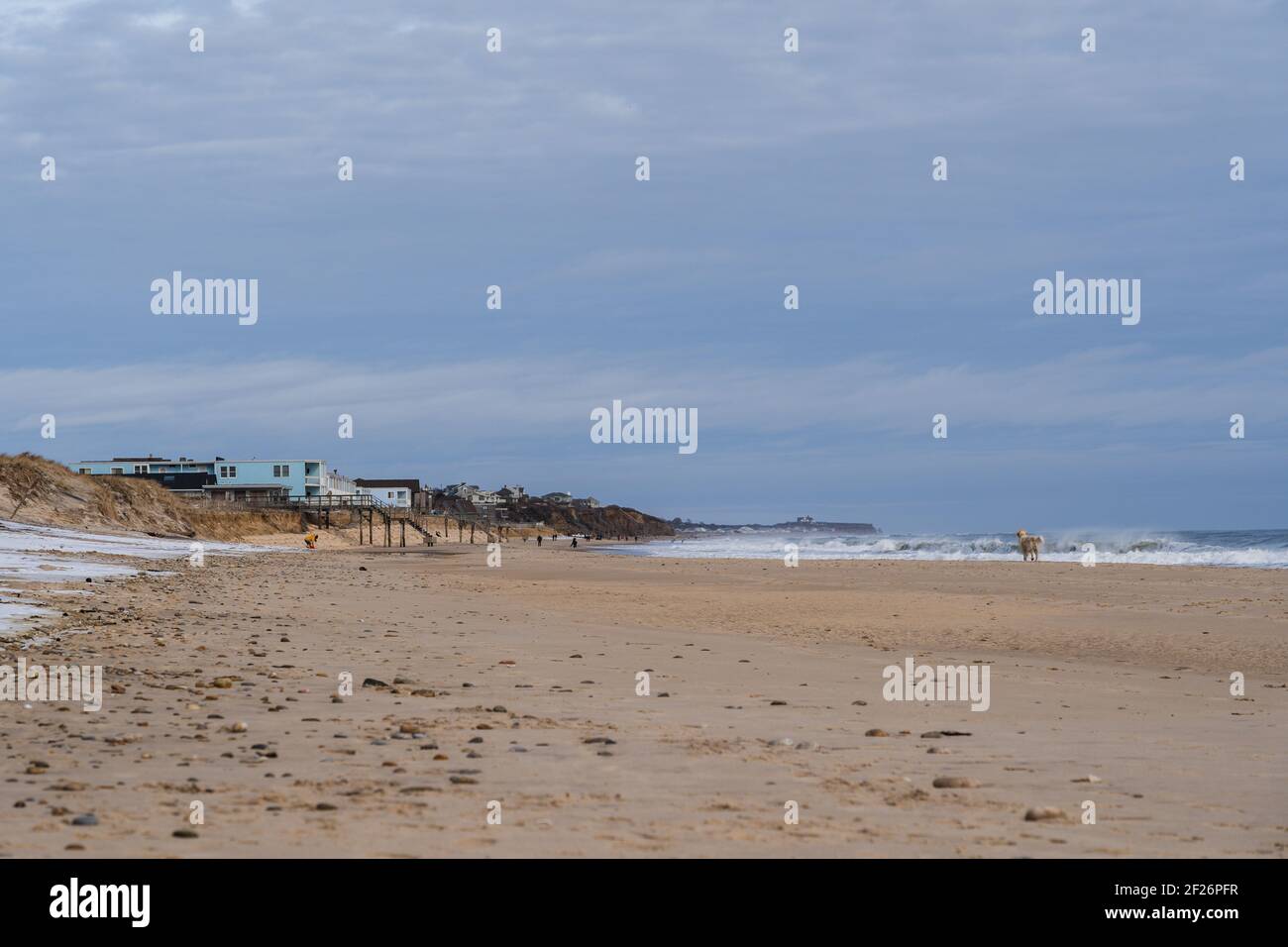 View of the beach in Montauk during the Winter, with some snow still on ...