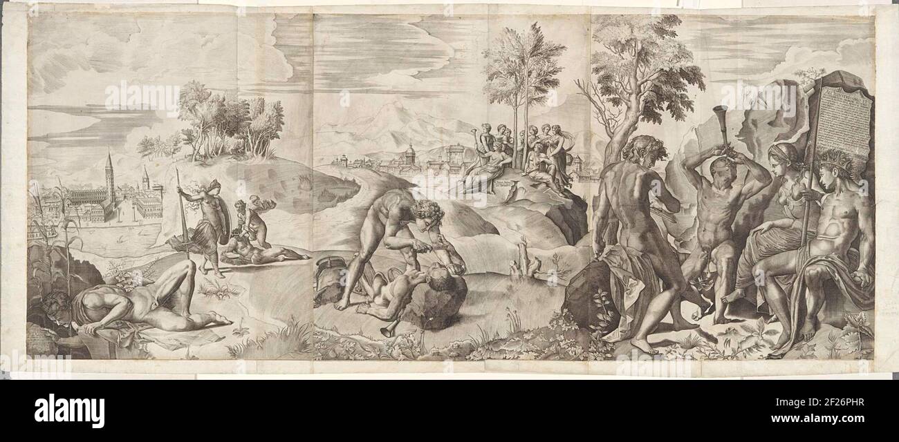 Apollo en Marsyas.Different scenes from the story of Apollo and Marsyas ...