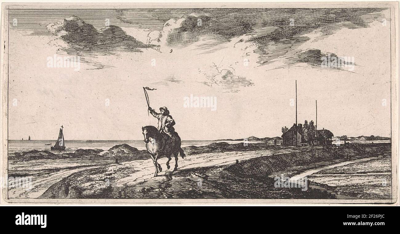 The postman drives his horse along the beach. He signals to a passing ...