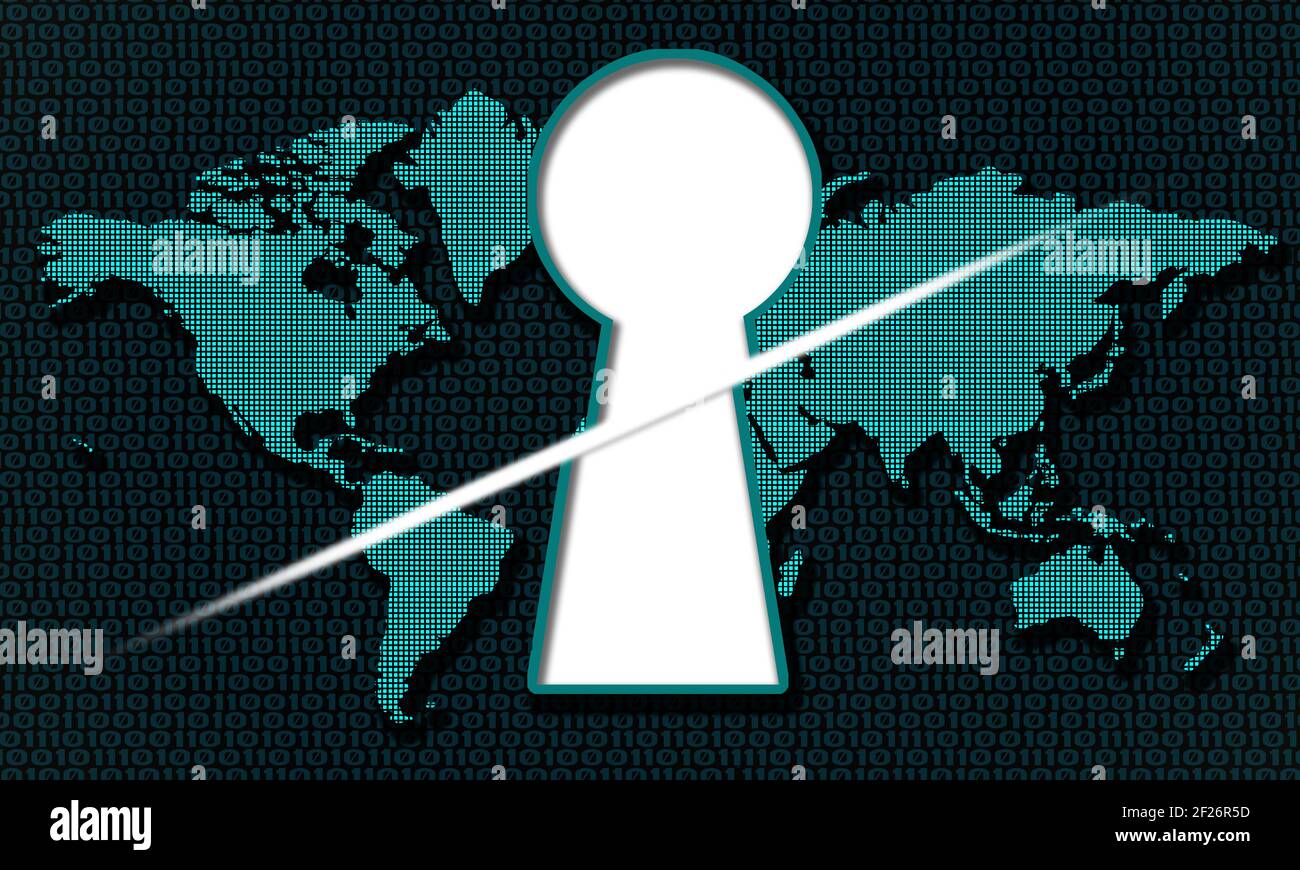 The digital data security and privacy concept with a white keyhole on a ...