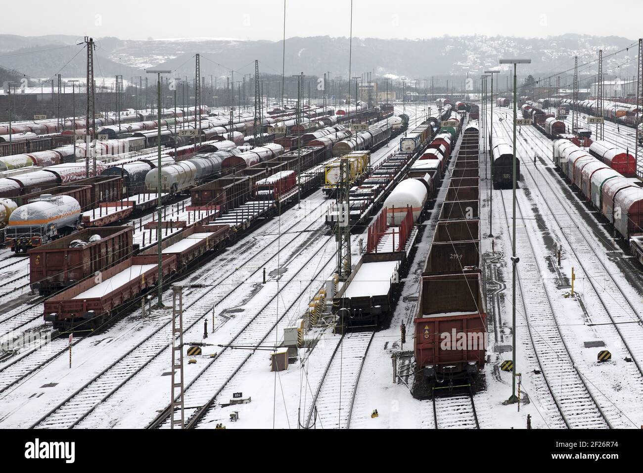 Train formation system in the Vorhalle district in winter, freight ...