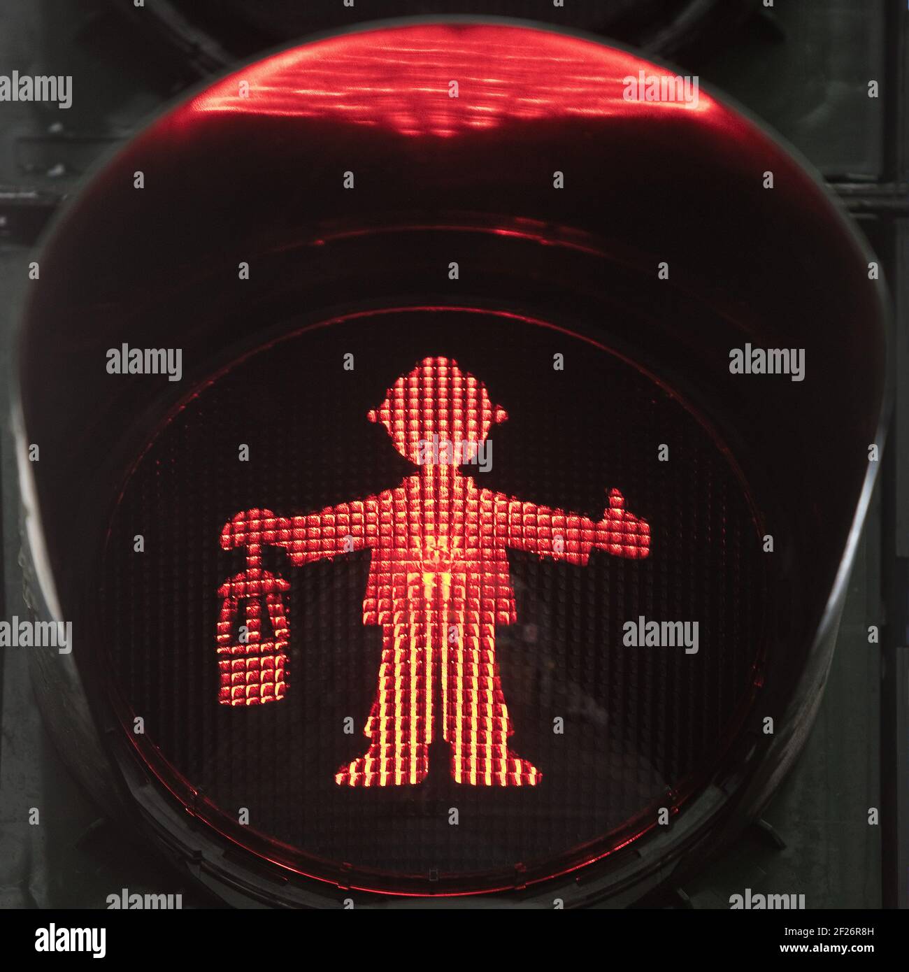 Red pedestrian traffic light male as miner with miner's lamp, Castrop ...