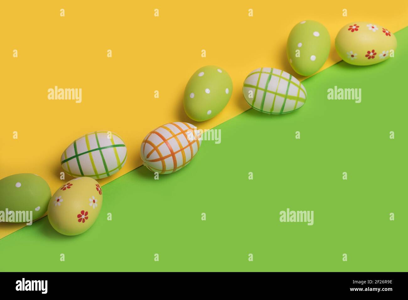 Creative Easter layout made of colorful eggs arranged diagonally on ...