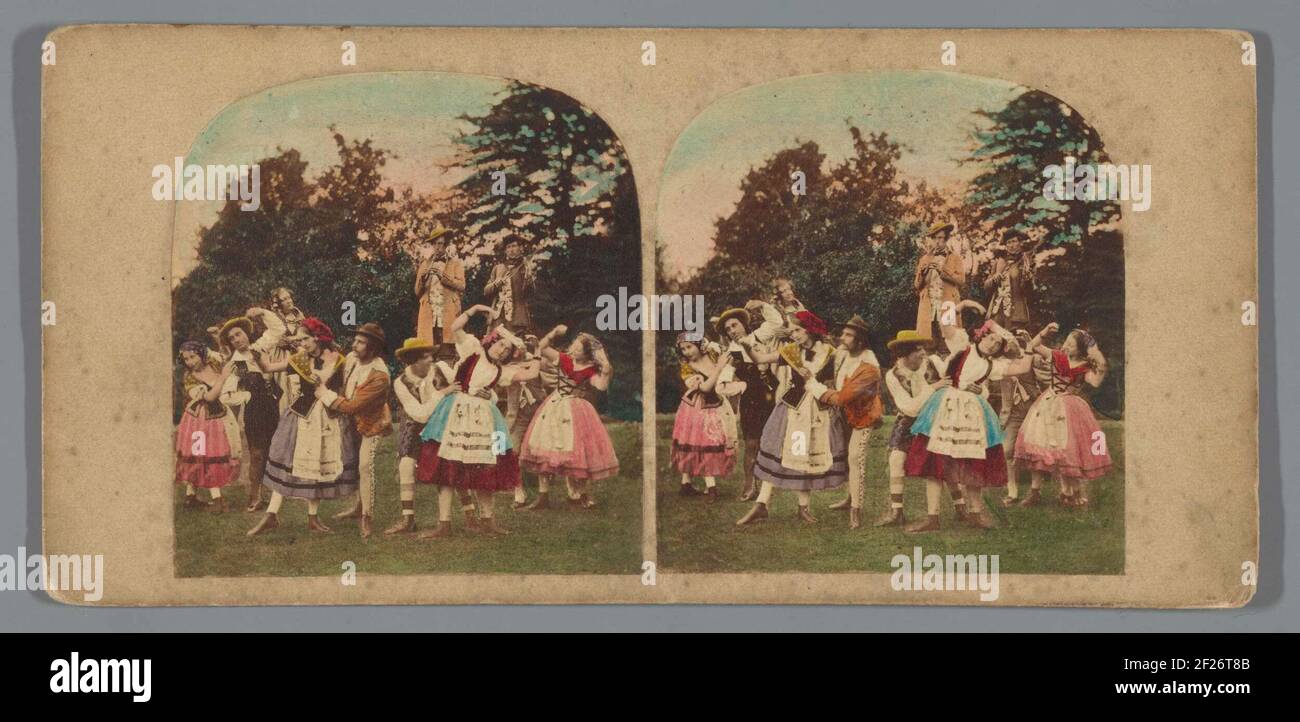 Scene in garden: Dancing couples in traditional Stock Photo - Alamy