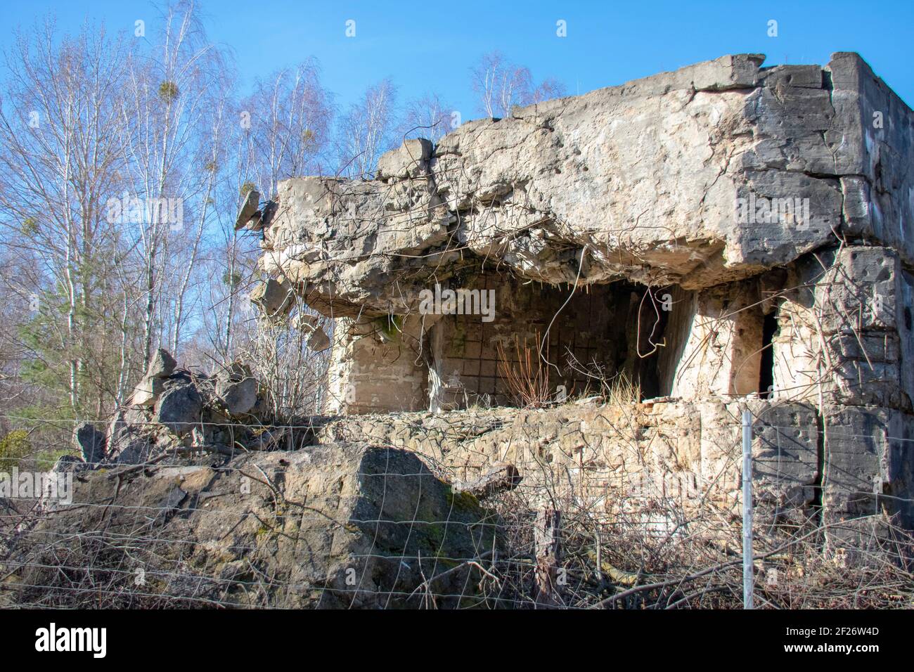 Destroyed World War II bunker landscape in Doeberitzer heide ...
