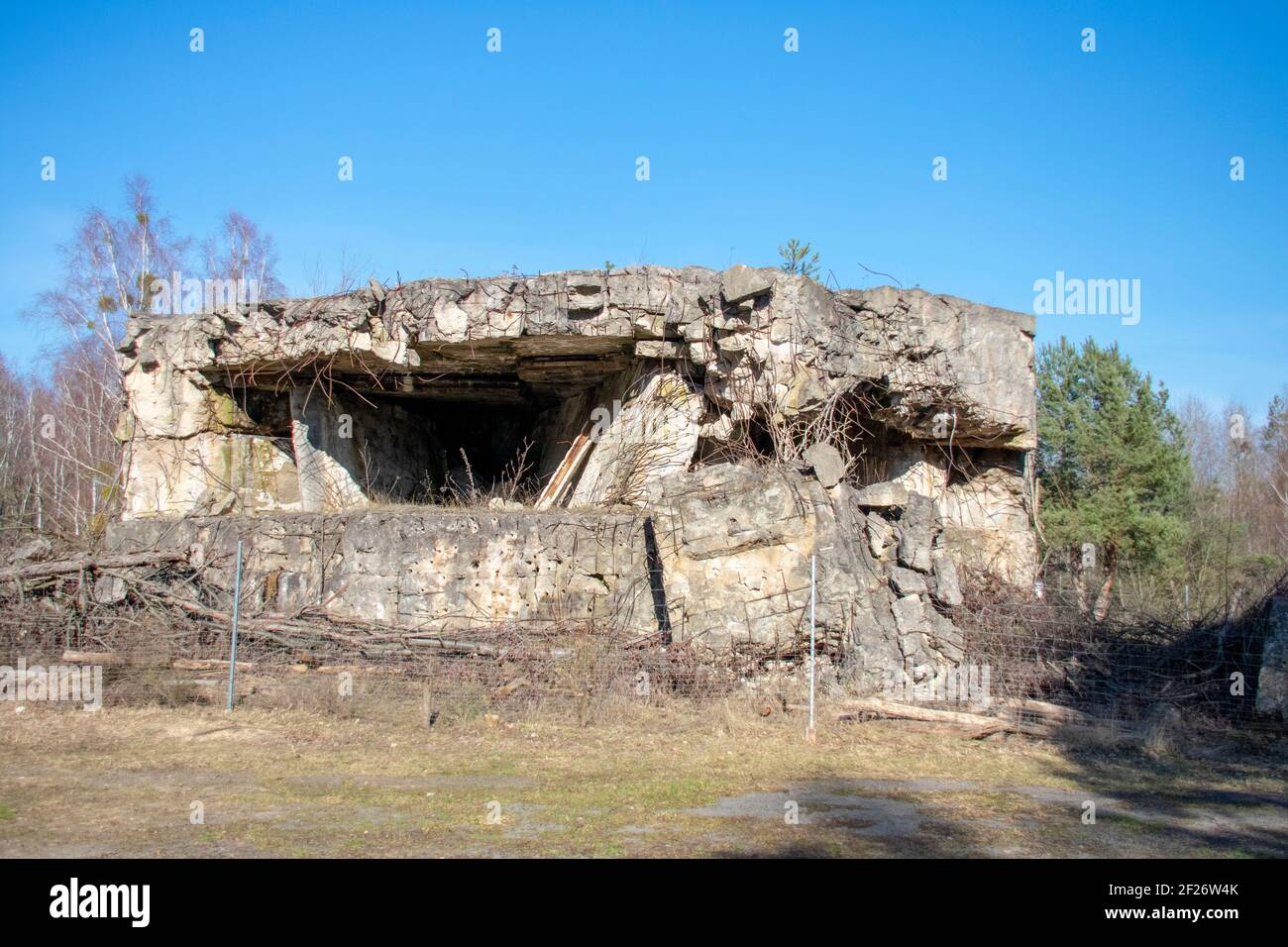 Destroyed World War II bunker landscape in Doeberitzer heide ...