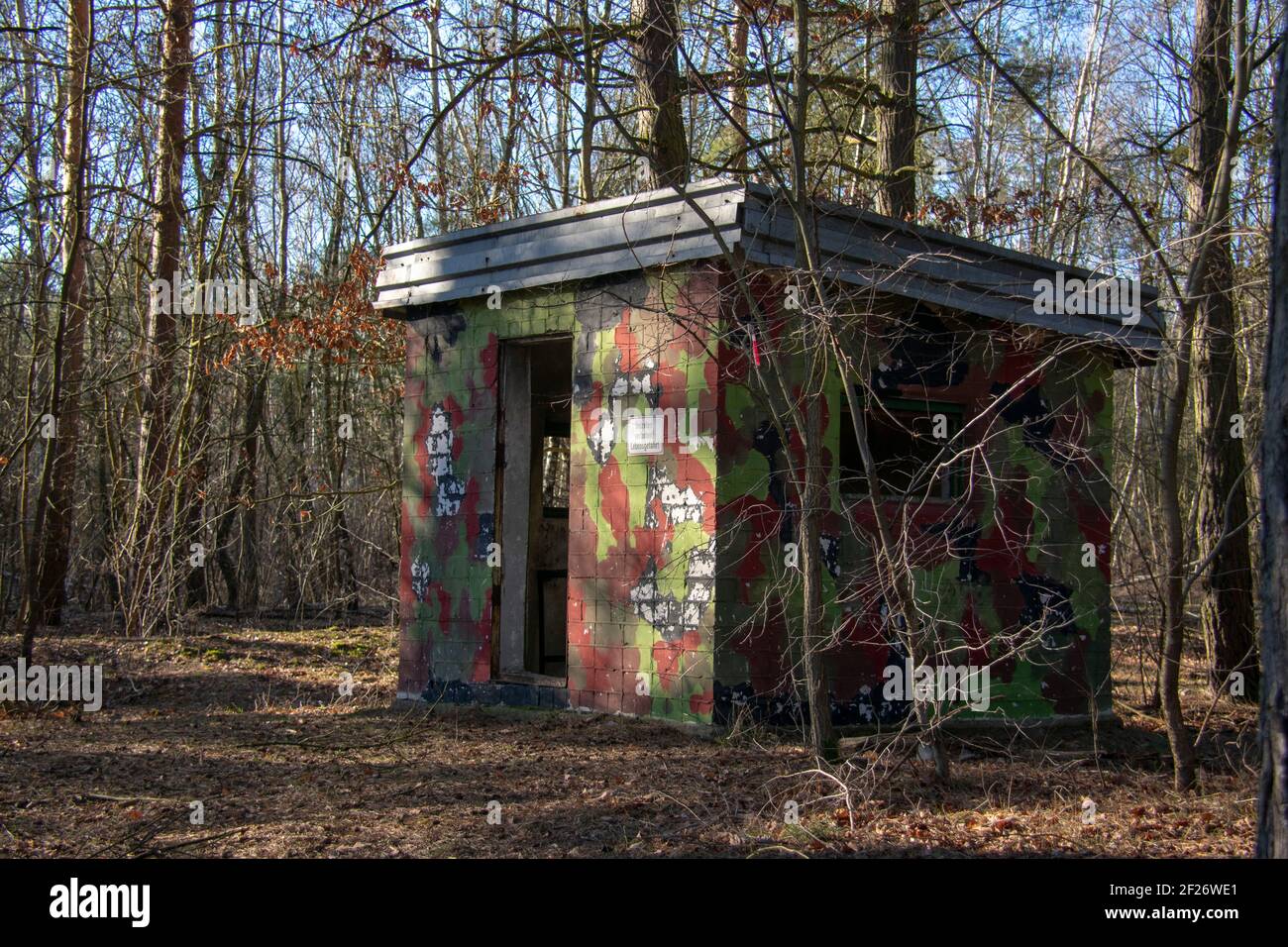Camouflage colored building in Doeberitzer heide Brandenburg Stock ...