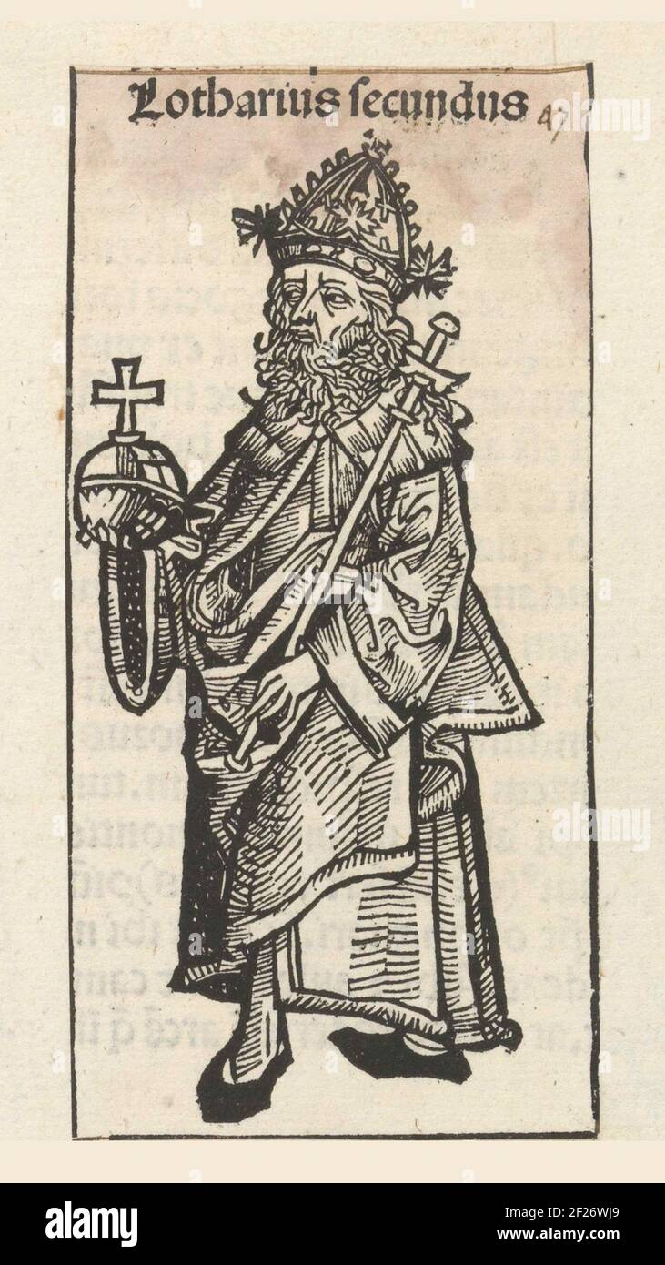 Keizer Lotharius III; Lotharius secundus; Liber Chronicarum.A king with ...