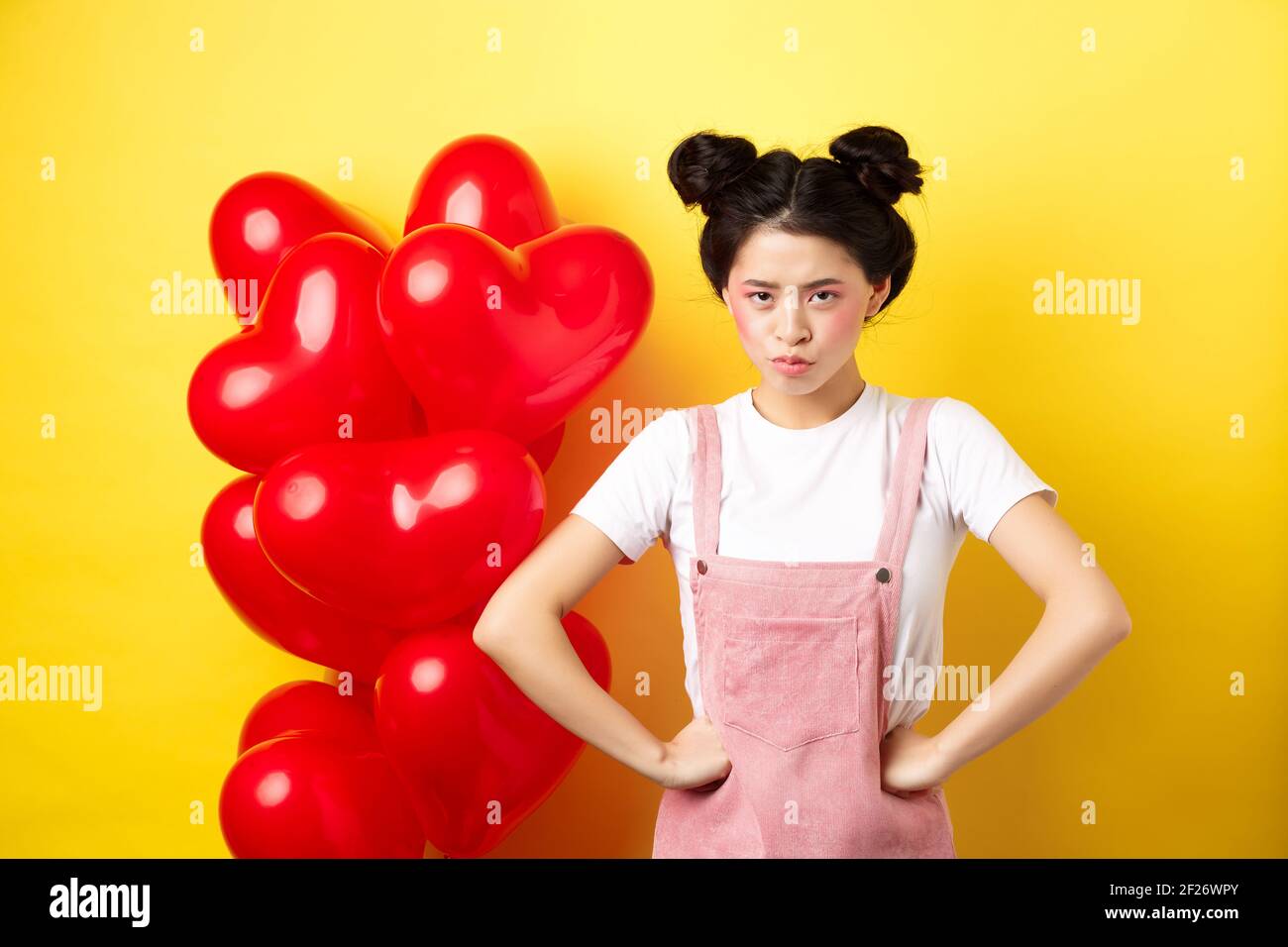 Valentines day and relationship concept. Disappointed asian girlfriend ...