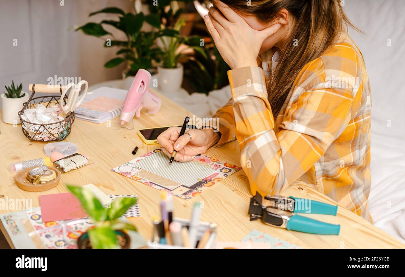 Making of handmade card from paper. DIY, hobby concept, gift idea ...