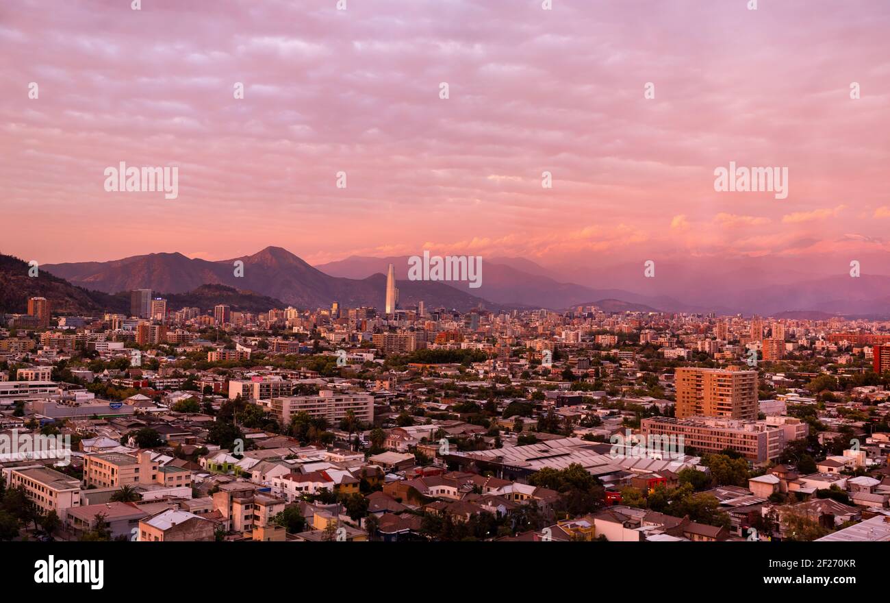 Panoramic view of Santiago de Chile city at sunset Stock Photo - Alamy