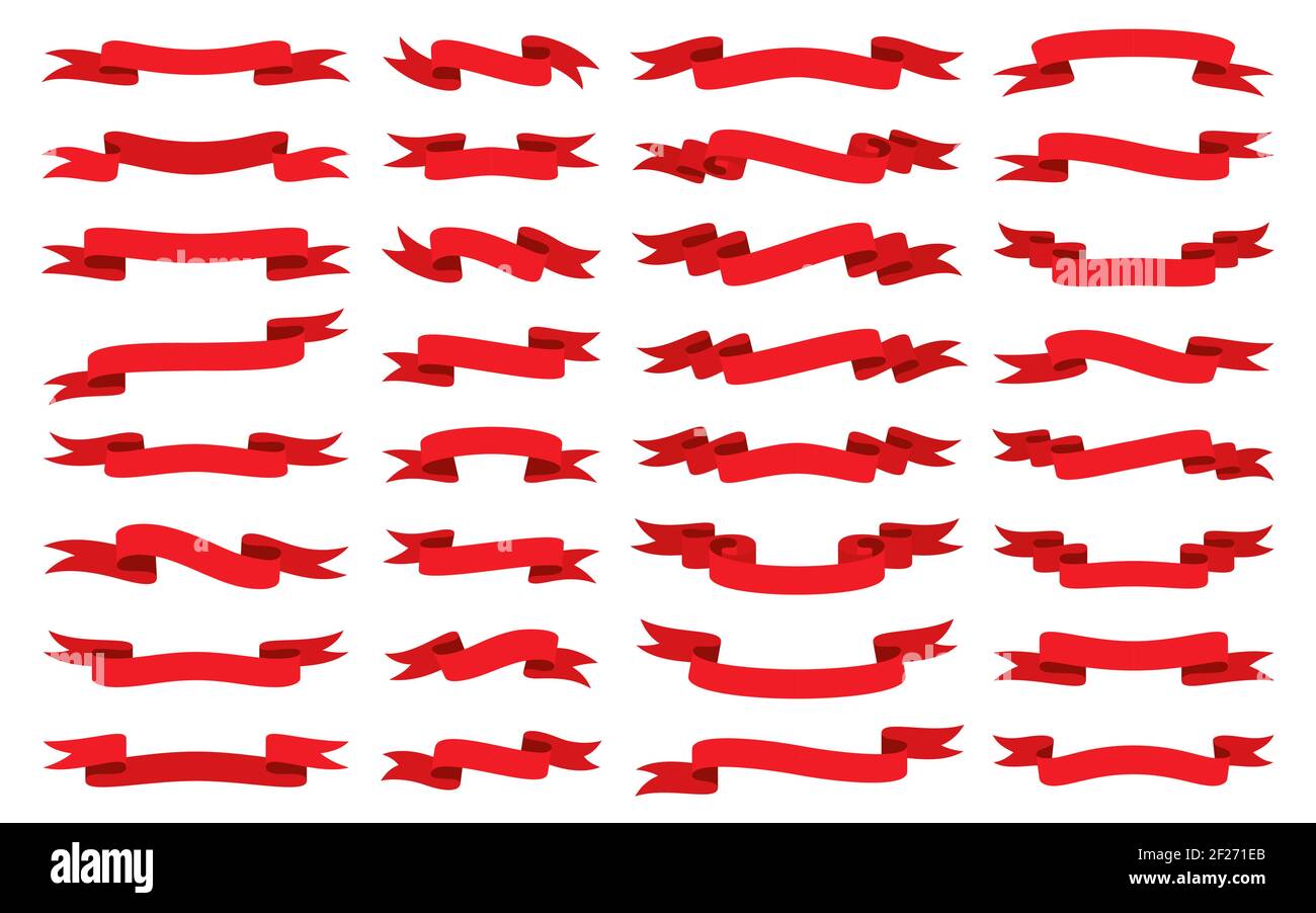 Red ribbon flat set. Blank tape banner for advertising promotion, sale ...