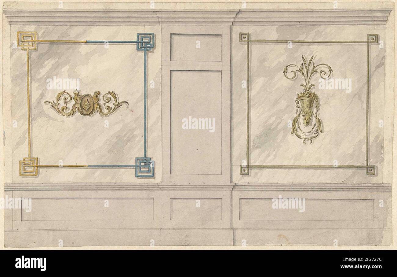 Design for room decorations with two panels with ornaments.design for a ...