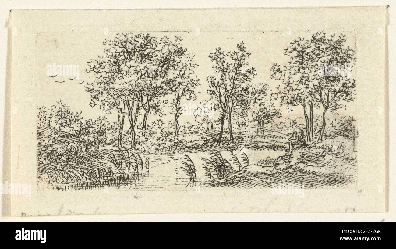 River landscape with trees and fisherman Stock Photo - Alamy