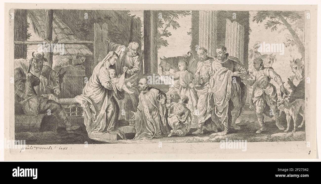 The three kings bring their gifts and worship the Christ child. On the ...