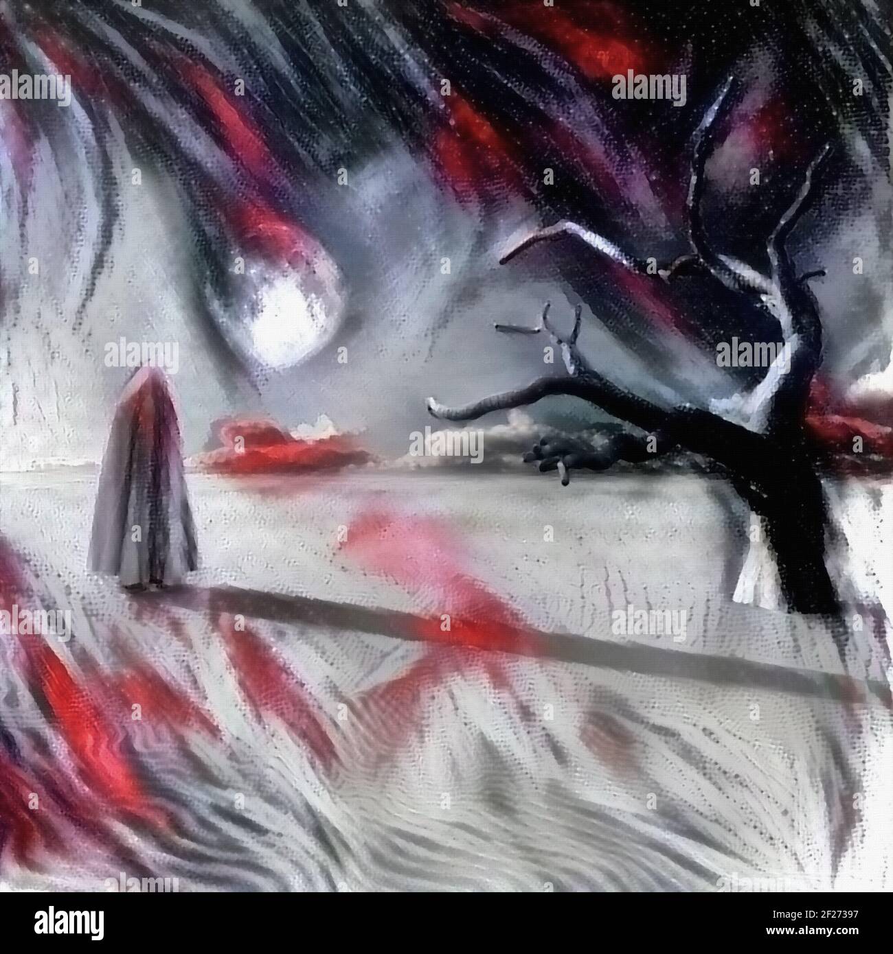 The void. Figure covered by cloth in surreal desert. 3D rendering Stock ...