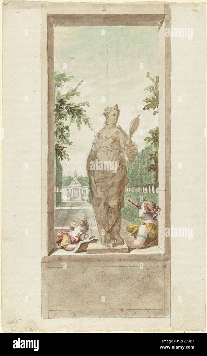 Design for a room piece: statue of sense face, in addition a boy with ...