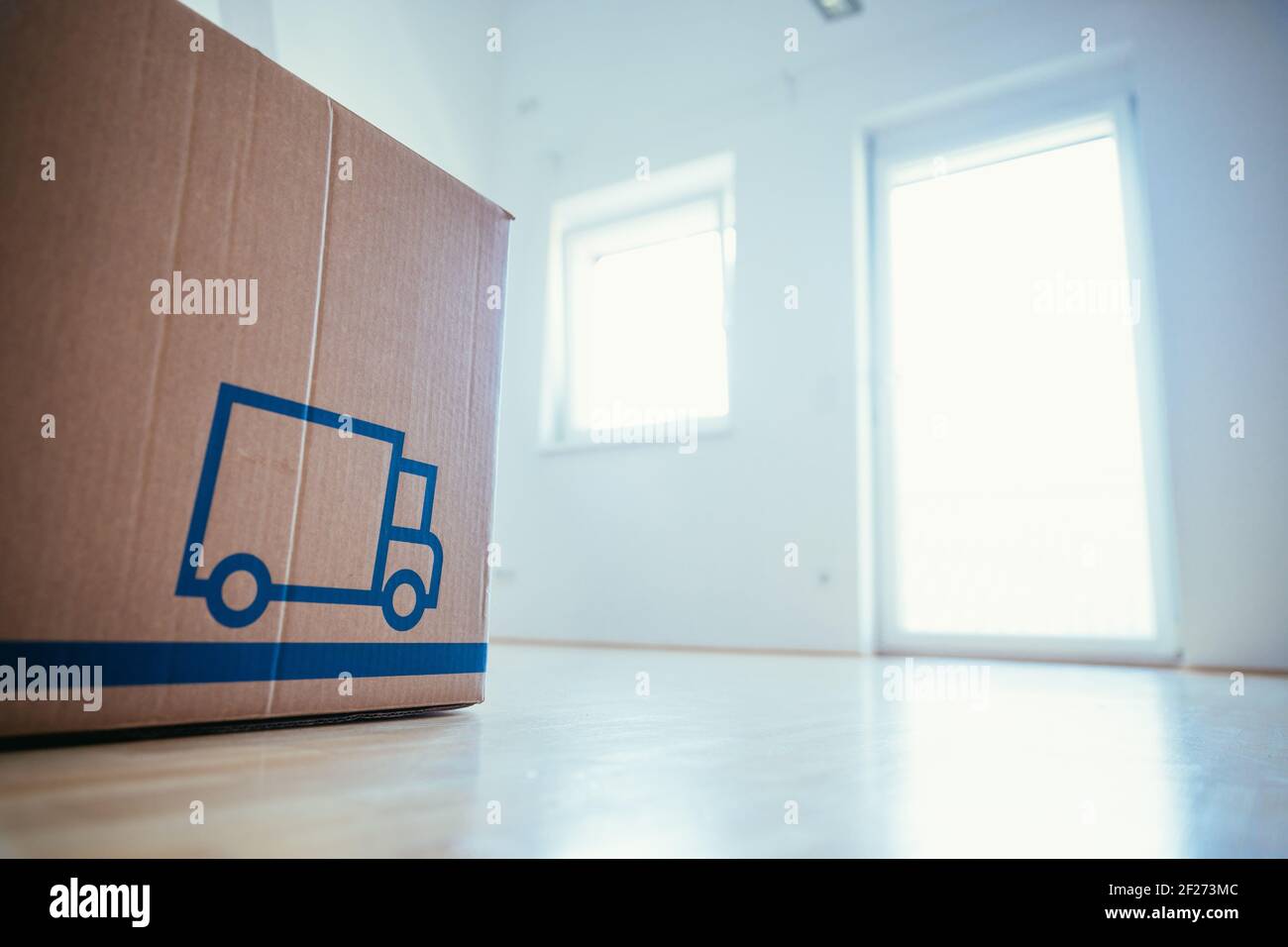 Move. Cardboard, boxes for moving into a new, clean and bright home ...