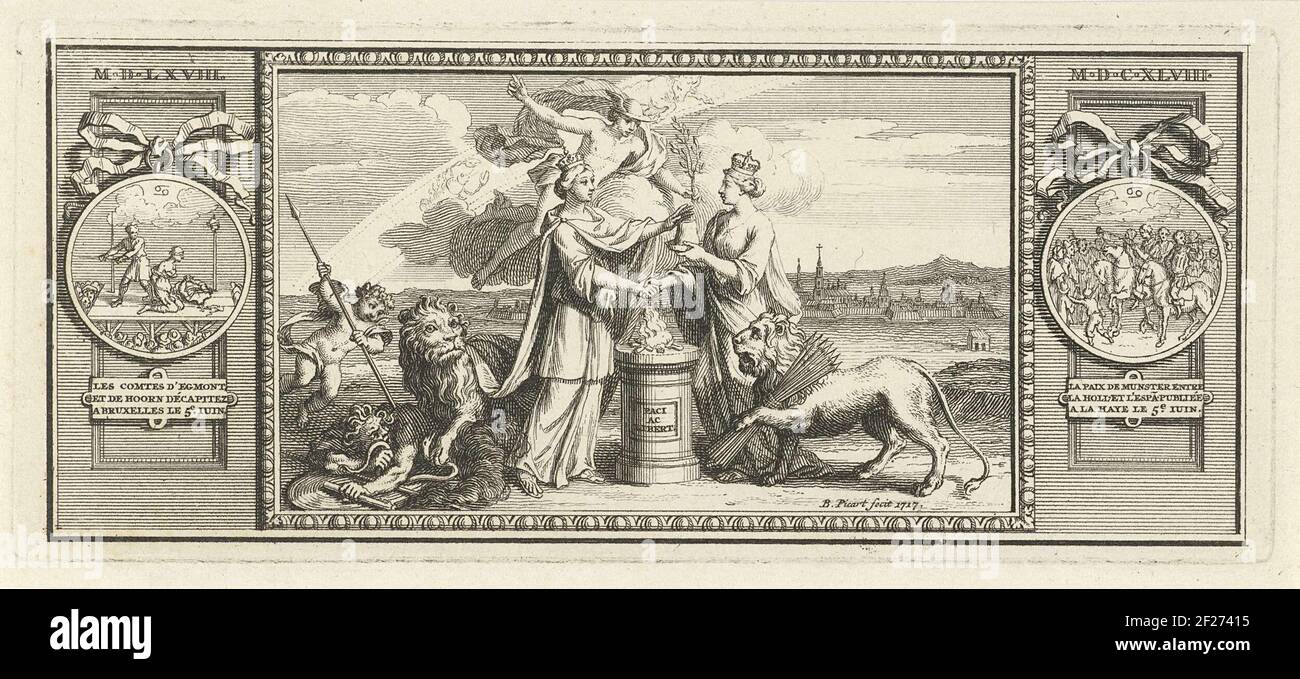 The personifications of Holland and Spain shake hands with a sacrificed ...